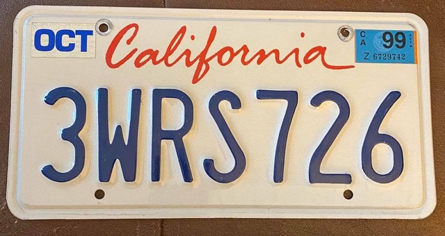 California 1999 License Plate HIGH QUALITY # 3WRS726 | eBay
