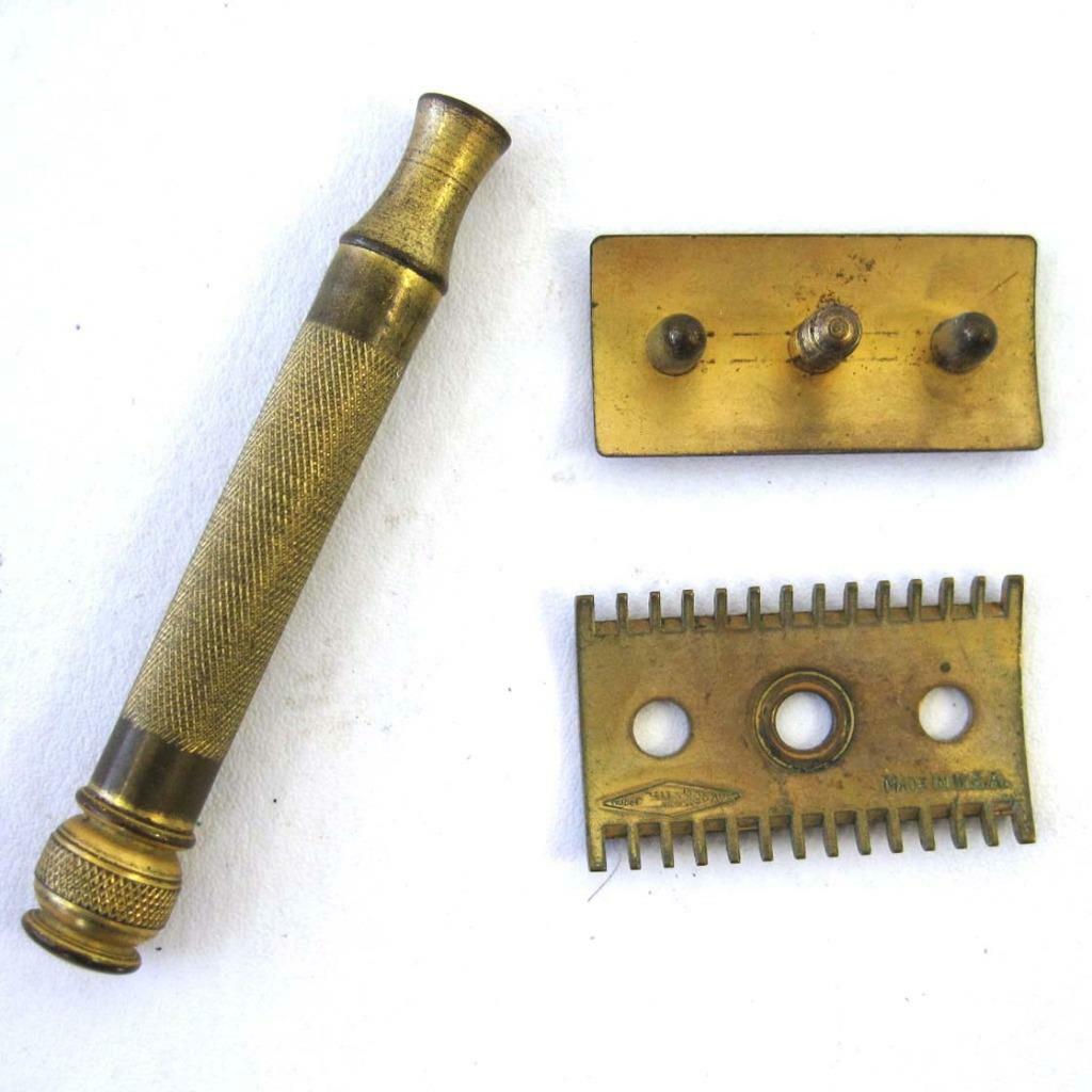 Vintage Gillette 3 Piece Ball End Open Comb Gold Plated Razor | eBay