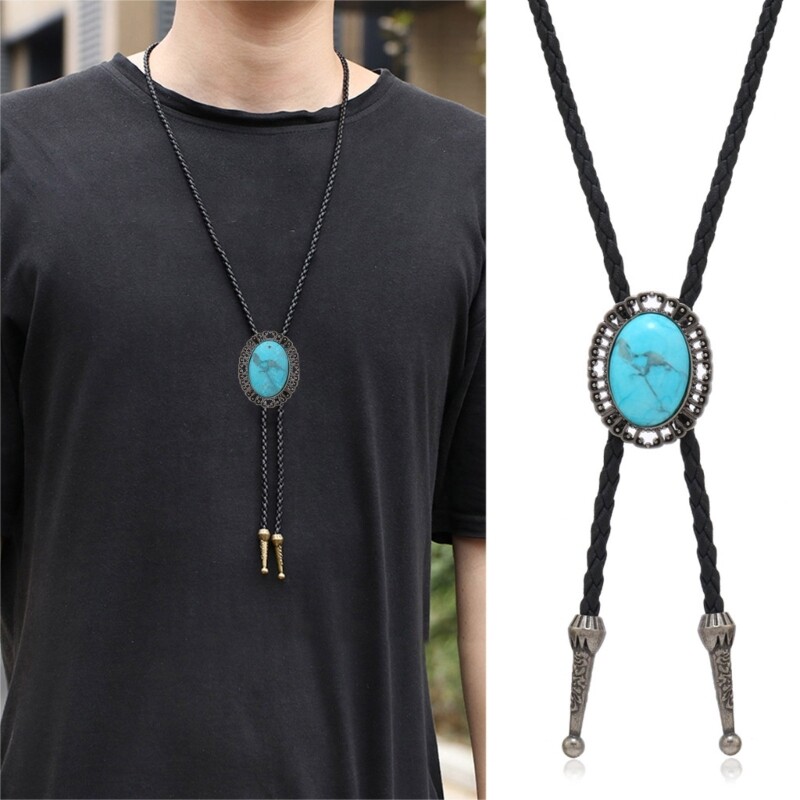 Mens Gem Stone Cowboy Hat Pendant Bolo Tie Necktie Jewelry Shirt Chain ...