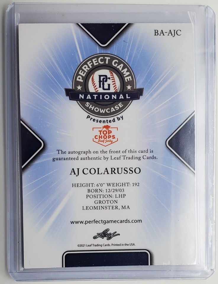 2021 Leaf Perfect Game National Showcase AJ Colarusso Autograph RC 1/1 ...