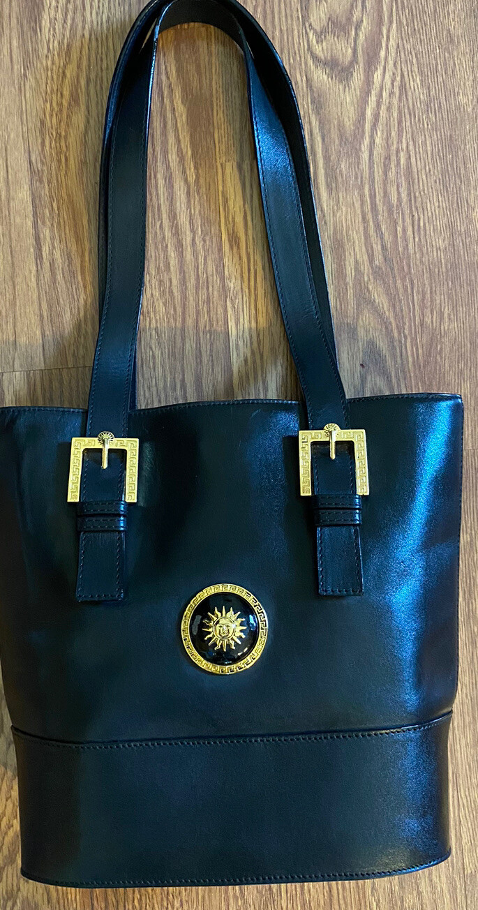 Authentic Versace Shoulder Bag Leather Black - Gem