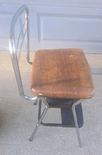 Vintage Cosco Kitchen Metal Step Stool Chair Retro MCM Brown | eBay