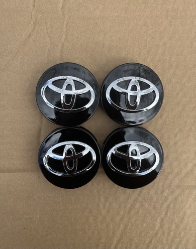 4x TOYOTA WHEEL RIMS CENTER HUB CAP CAPS BLACK BASE CHROME LOGO 62MM ...
