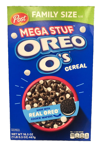 POST FAMILY SIZE MEGA STUF OREO O'S FLAVORED CEREAL 16.5 OZ (467g) BOX ...