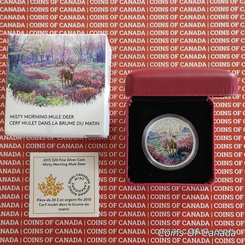 2015 Canada $20 Fine Silver Coin - Misty Morning Mule Deer # ...