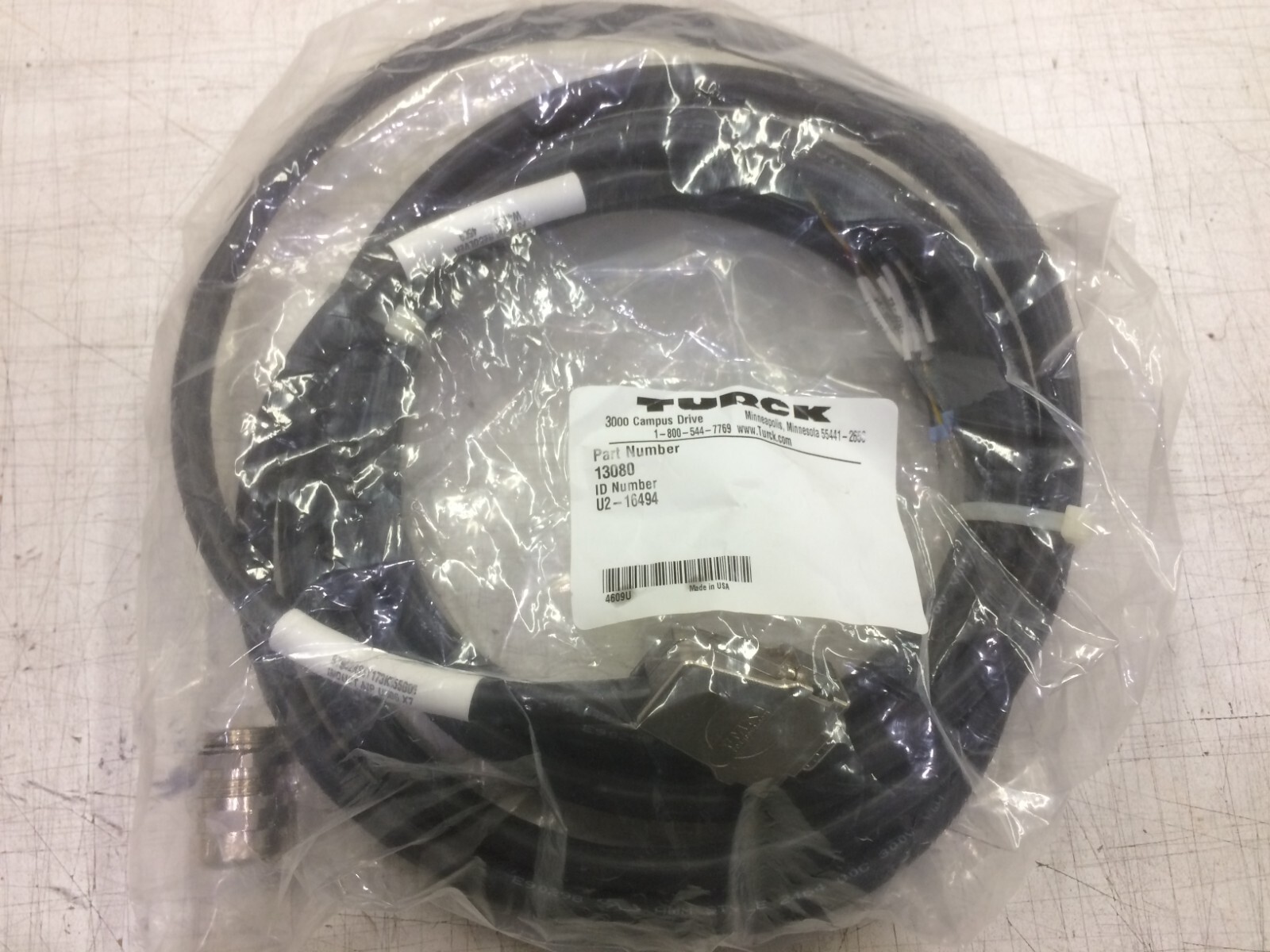 TURCK 13080 CABLE ASSEMBLY ID NO. U2-16494 In Bag 300V E90298 Ll91737 ...