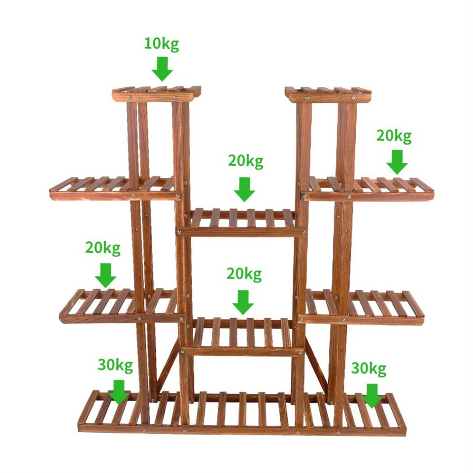 Extra Large 11Tier Wood Plant Stand 46" Tall Carbonized 17 Pot Flower ...
