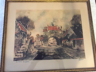 Hand Signed Al Wettel Matted Framed Art Print Titled "Sa Porte Belgique ...