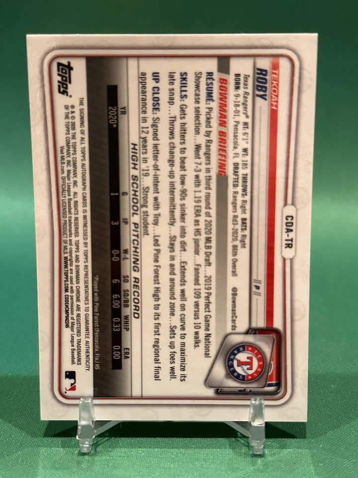 2020 Bowman Chrome Tekoah Roby Sparkle Refractor Auto /71 Cardinals CDA ...