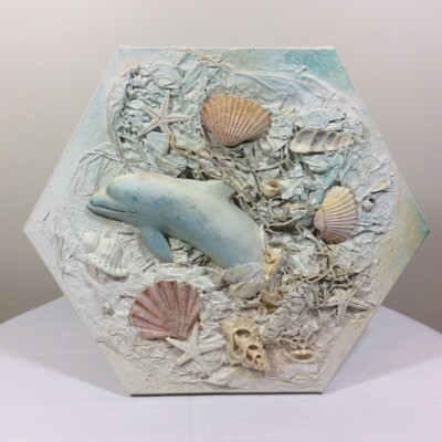 Original Mixed Media Canvas Wall Art Handmade Beach Shell Sea Collage ...