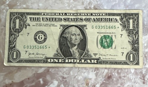 2017 A - $1 ONE DOLLAR STAR NOTE BILL With Serial Numbers: G 03351665 ...
