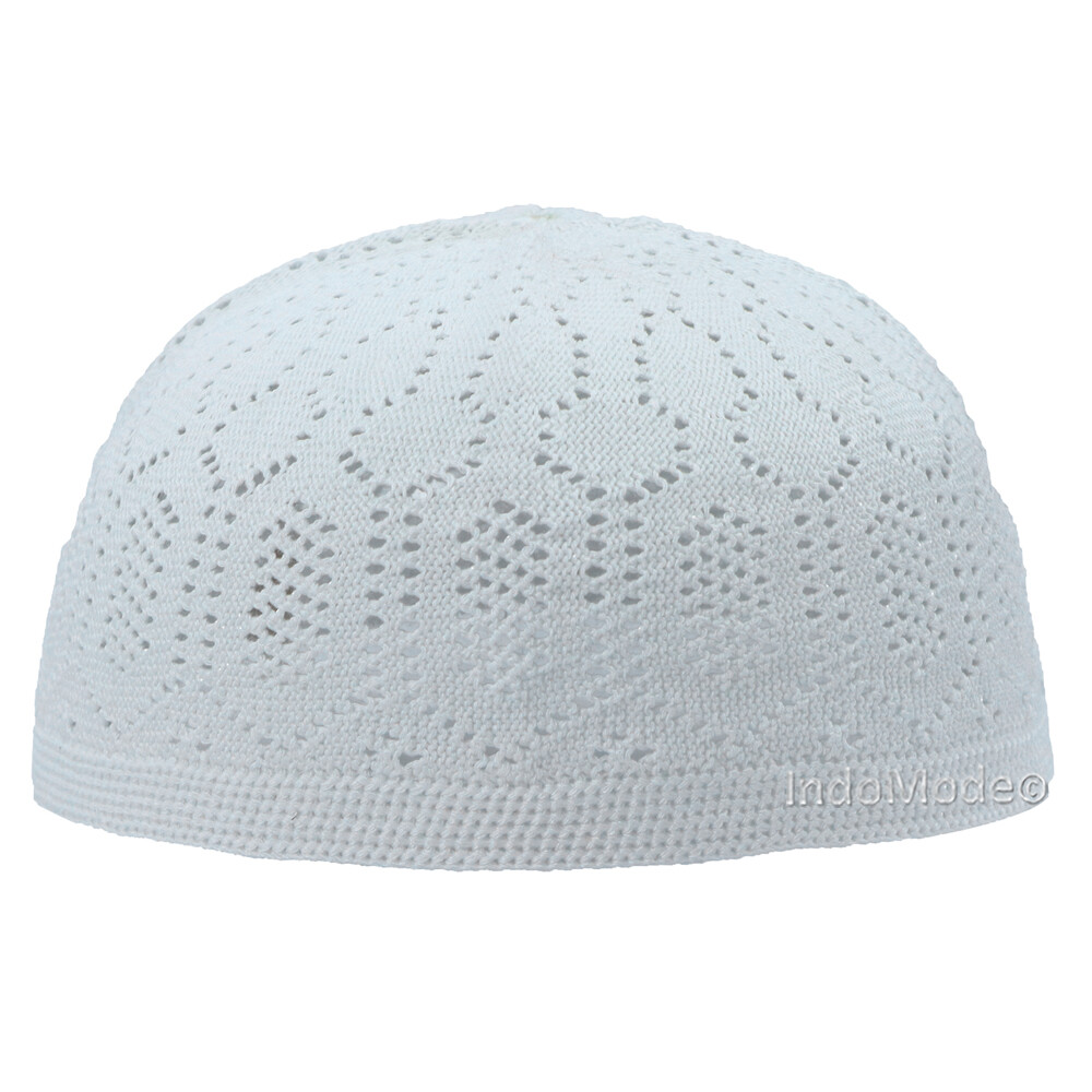 White Muslim Hat Machine-knit Acrylic Turkish Style ISLAMIC Skull Kufi ...