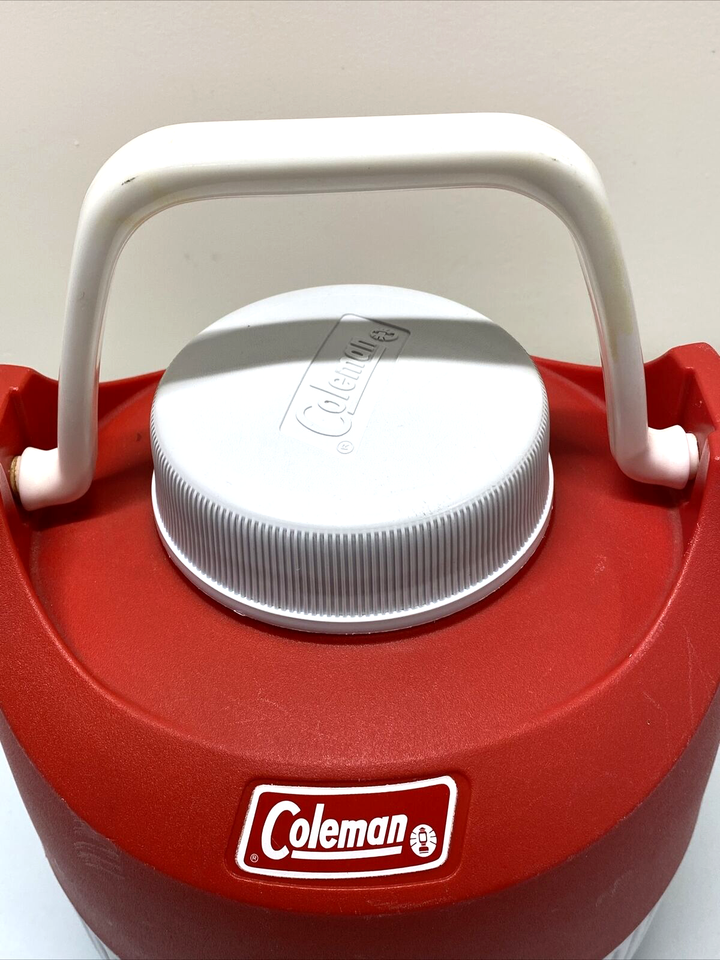 Vintage Coleman 1 Gallon Red White Water Cooler Jug Dispenser w/ Cup ...