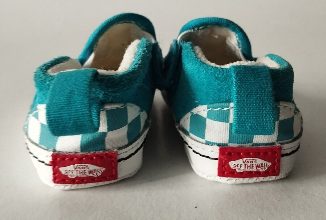 Vans Off the Wall Slip on V Crib New Born Baby Shoes Checker blue | eBay
