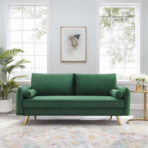 Modway Revive Modern Performance Velvet & Metal Sofa in Emerald Green ...