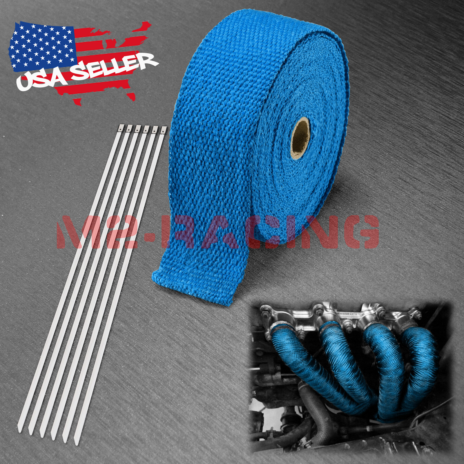 Blue Exhaust Pipe Insulation Thermal Heat Wrap 2"x50' Motorcycle Header ...