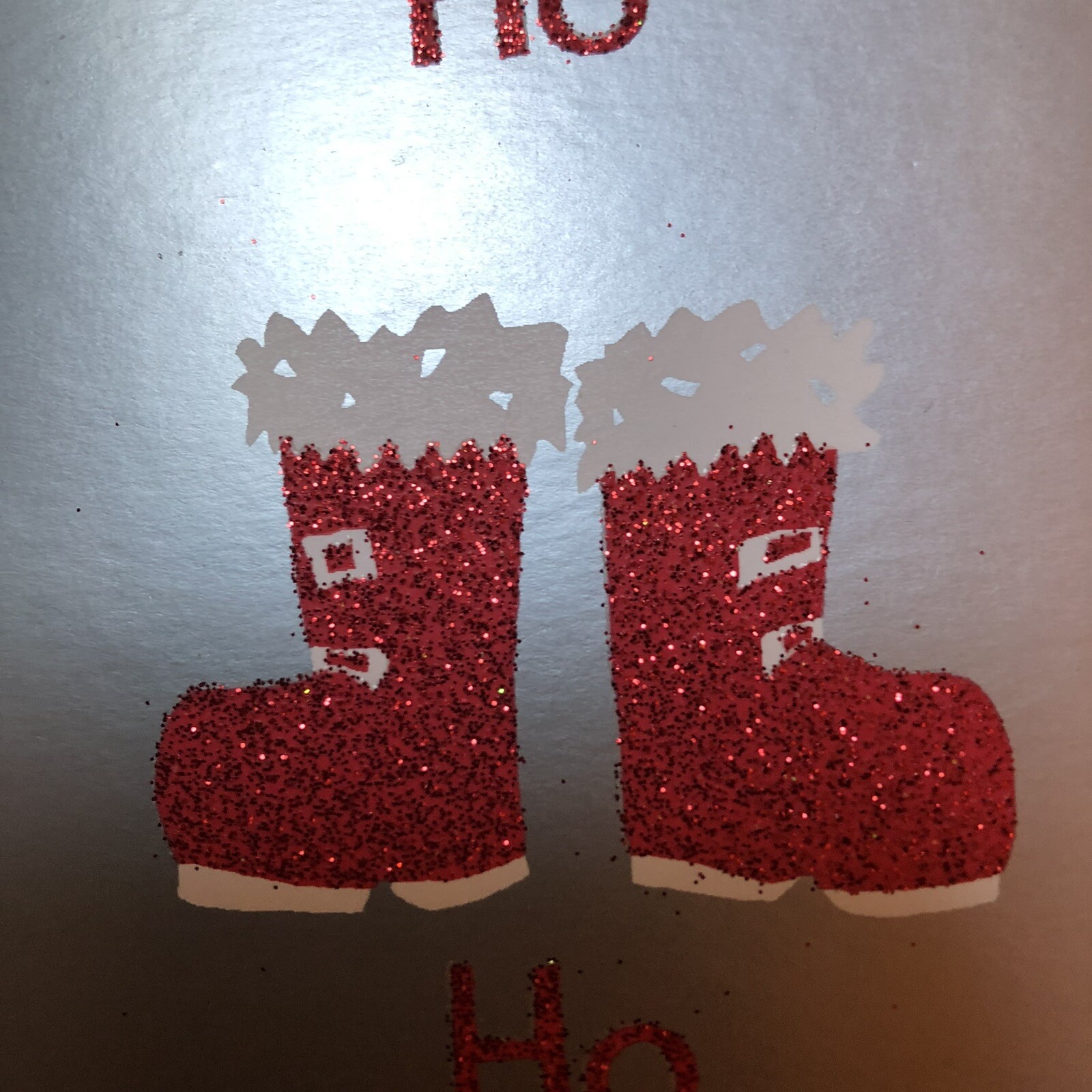 Vtg Christmas Greeting Card HO Hat HO Mittens HO Boots Silver Santa Red ...