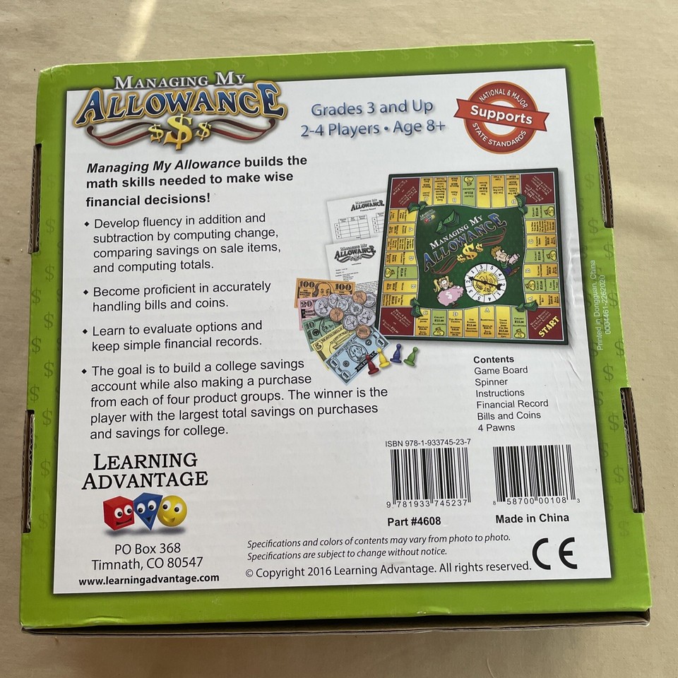 NEW "MANAGING MY ALLOWANCE" Math Game by Learning Advantage 2-4 Players ...