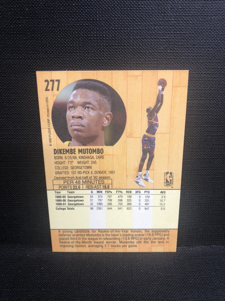 1991-92 Fleer Basketball #277 Dikembe Mutombo Rookie Nuggets VG - A2B ...