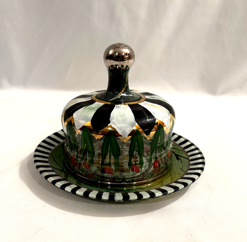 MacKenzie Childs Courtly Check Pattern Tulips Cheese Dome and Under ...