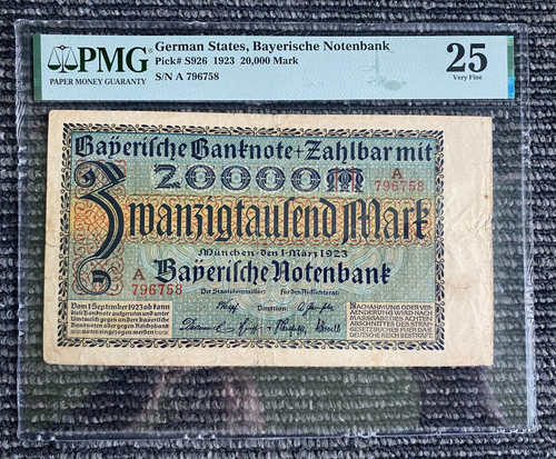 Germany States Bayerishe Notebank 20000 Mark 1923 PS926 PMG-25 Very ...