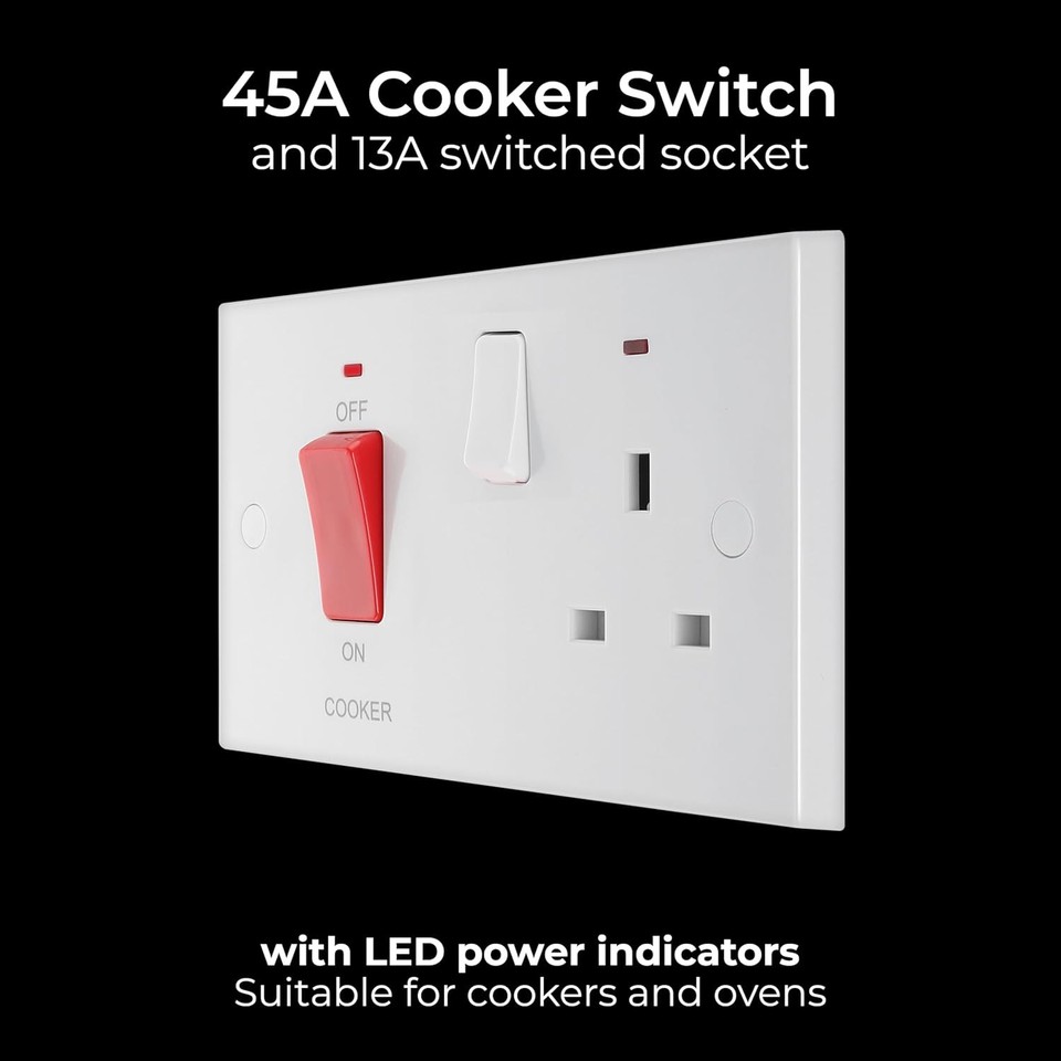 BG Electrical Cooker Switch with Socket and LED, Cooker Control Unit ...