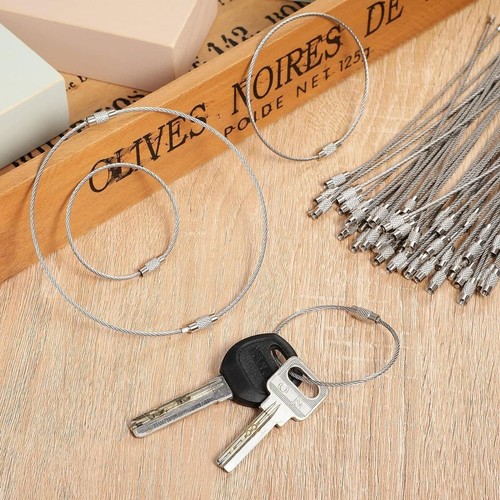 10Pcs Screw Locking Stainless Steel Wire Keychain Cable Rope Key Holder ...