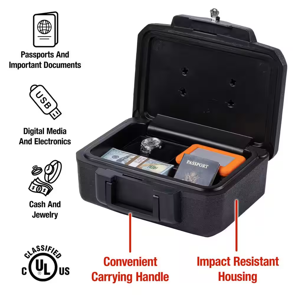 NEW Portable Fireproof Safe Box Transportation For Docu Media Valuables ...