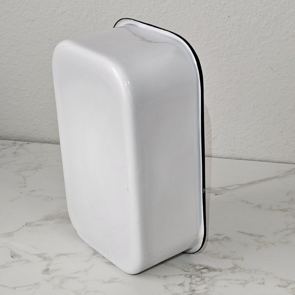 Vintage White Enamel Rectangle Loaf Pan Black Rim Refrigerator Storage ...