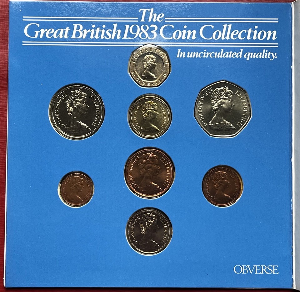 UK British 1983 UNC 8 Coin Set Collection 1/2 Penny - £1 Pound Royal ...