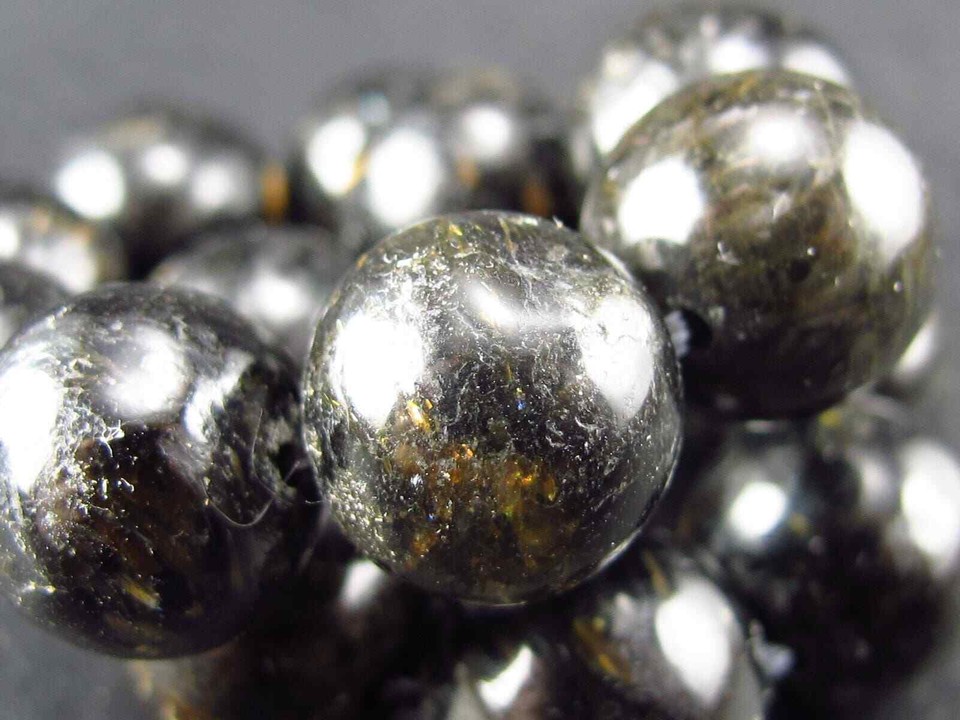 Rare Nuumite Nuummite Bracelet From Greenland - 7" - 12mm Round Beads ...