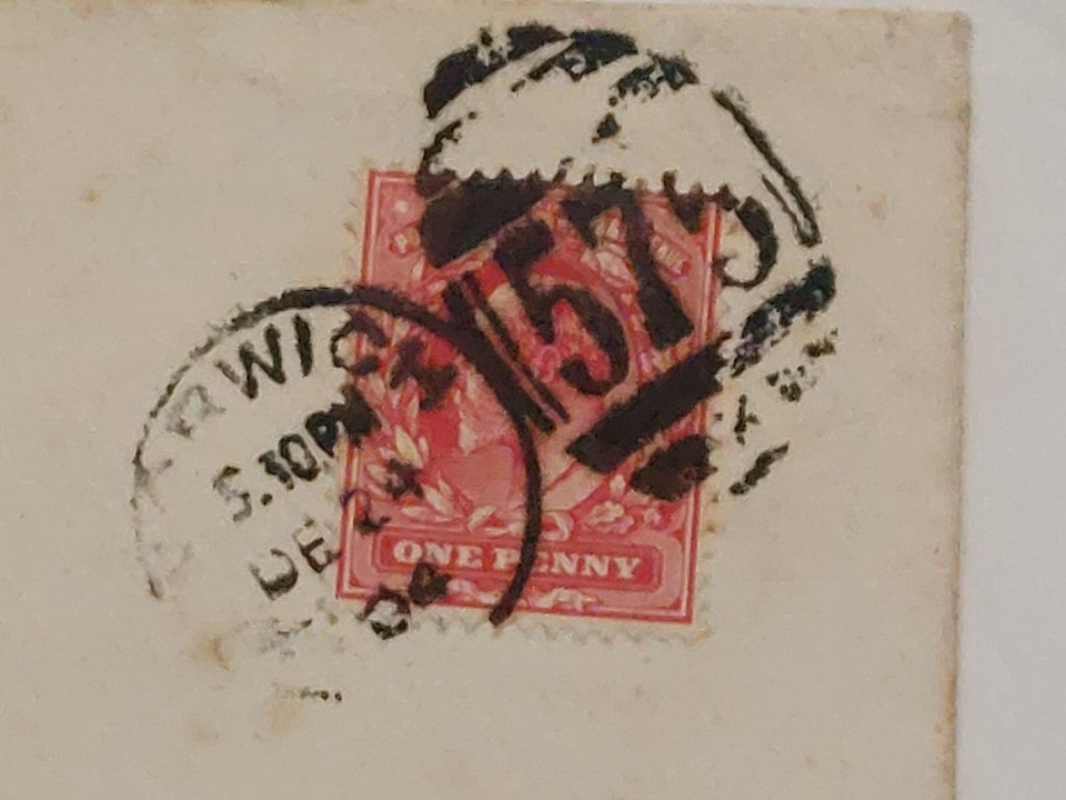 Duplex Postmark 575, Norwich 1904 EVII 1d red stamp, some marks (800552 ...
