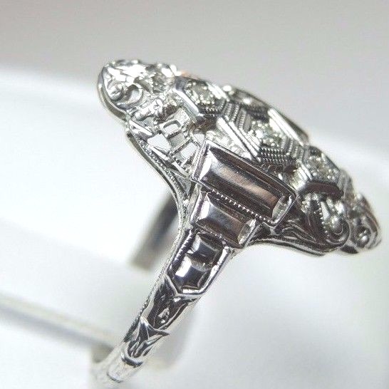 Antique Art Deco Diamond Engagement Dinner Ring 17K White Gold Size 7 ...