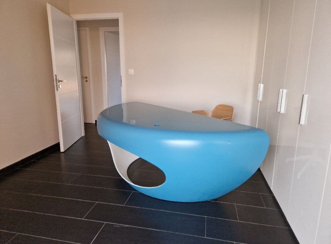 Bureau ROCHE BOBOIS futuriste MORPHOS - Design DANIEL RODE Bleu canard ...