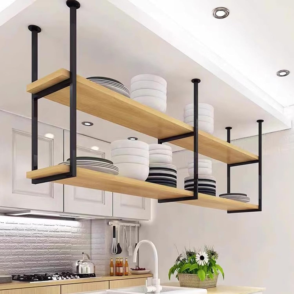 32X12 in Ceiling Shelf Bracket, 2 Two Tier U Shape Hanging Storage ...