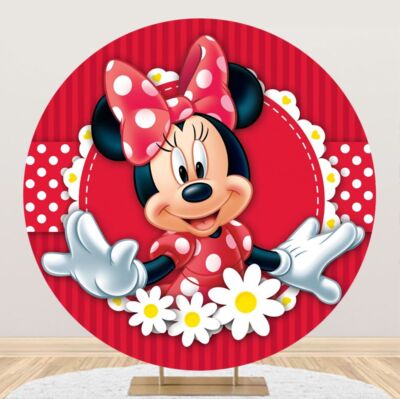 Round Red Minnie Mouse Photography Backdrop Girls Birthday Party ...