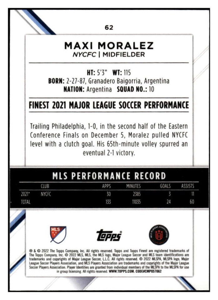 Maxi Moralez 2022 Topps MLS Finest #62 Soccer ID:53683 | eBay