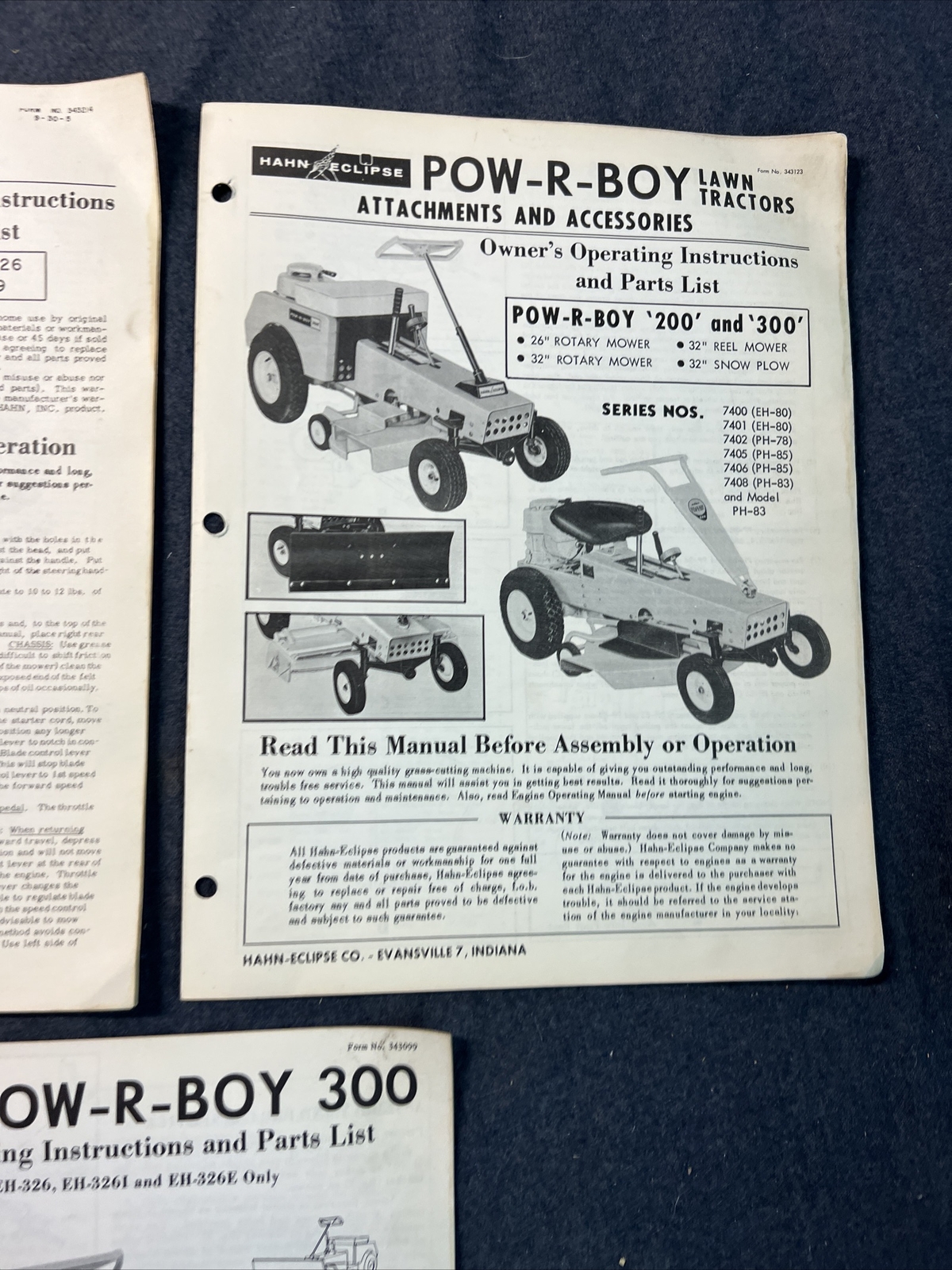 Pow-R-Boy Riding Mower Instruction Manual Lot Hahn Eclipse 5 Original ...