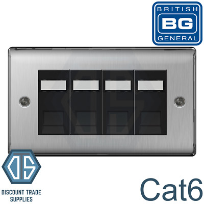 BG Nexus Brushed Steel 4 Gang RJ45 Cat6 Data Socket Outlet Satin Chrome ...