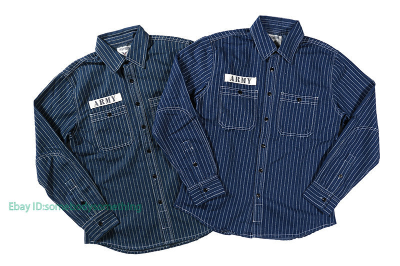 Men's Cotton Stripe Work Shirt Vintage Denim Vent Hole Work Shirts ...