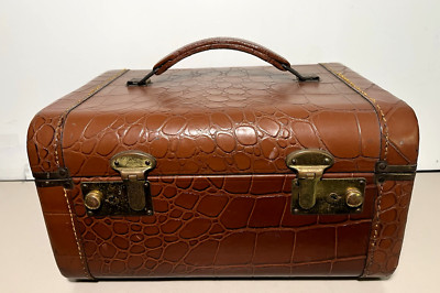 Vintage 1940s Luggage Travel Train Makeup Case Alligator Leather w ...