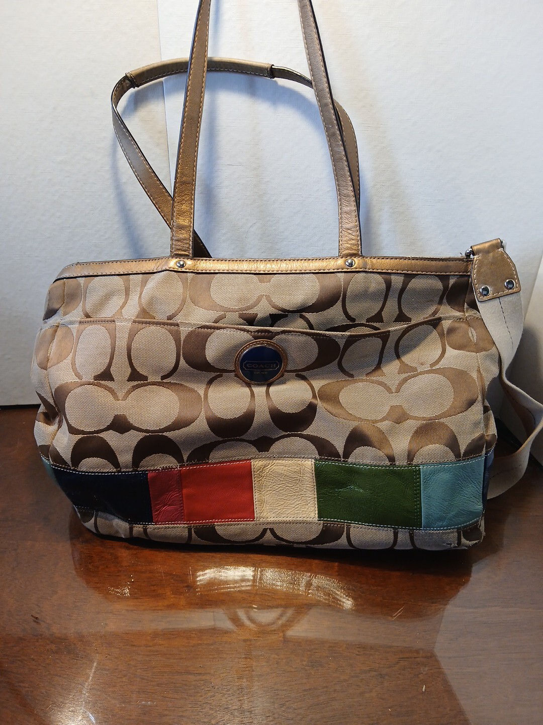Large Coach Signature Legacy Multi Color Striped Shou… - Gem