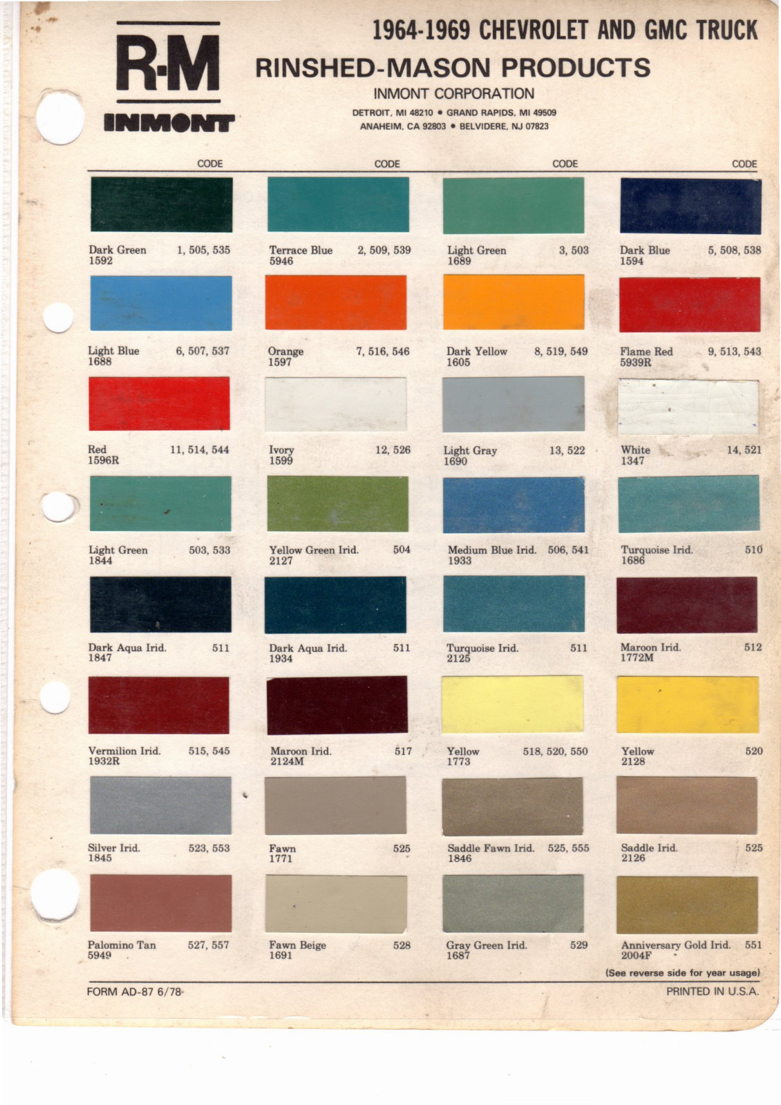 1964 1965 1966 1967 1968 1969 1970 CHEVROLET GMC TRUCKS PAINT CHIPS ...