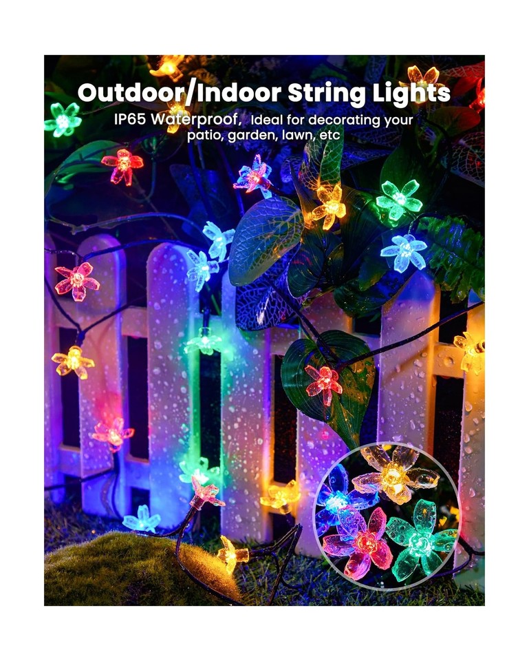 Brightown 60 LED Flower Solar String Lights Outdoor Waterproof Fairy ...