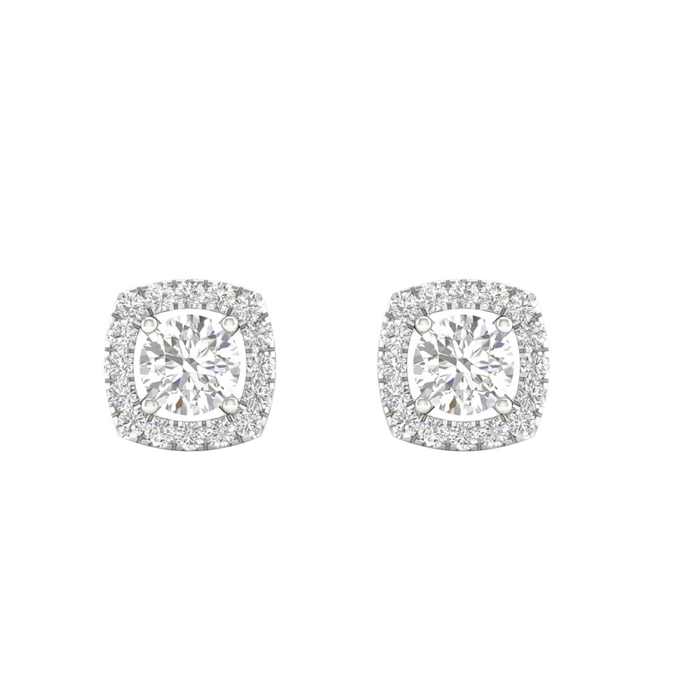 10k White Gold 0.33Ct Diamond Halo Stud Earrings, H-I I2 Perfect Gift ...