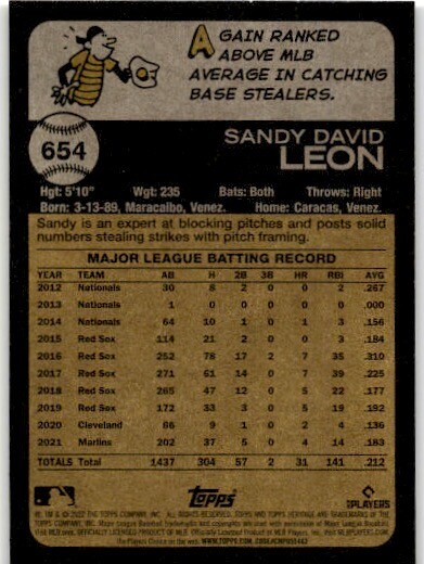 SANDY LEON 2022 Topps Heritage High Numbers #654 Marlins | eBay