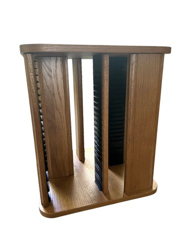 Vintage CD/DVD Wood Rotating/Spinning Storage Tower Floor Rack Carousel ...