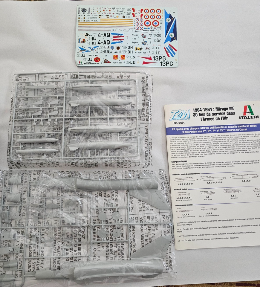 1/48 Mirage III E Model kit by Italeri # 2674 with 9 assorted Decal ...