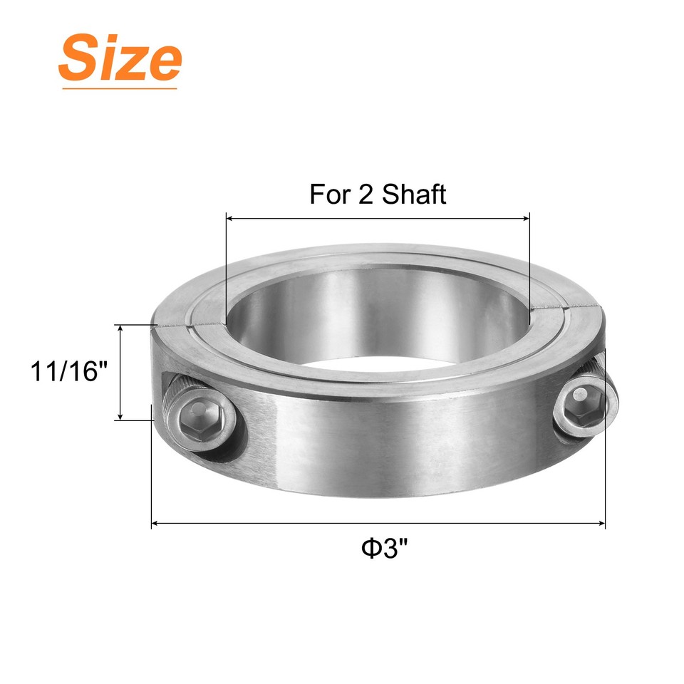 Double Split Shaft Collar 2 Bore Clamping Collar 3 OD Stainless Steel ...