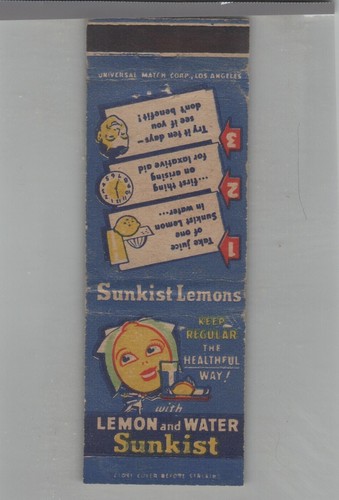 Matchbook Cover Lemon & Water Sunkist The Healthful Way | eBay